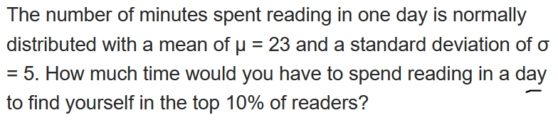 Solved The number of minutes spent reading in one day is | Chegg.com