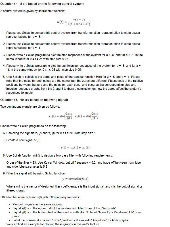 Questions 1 - 5 are based on the following control | Chegg.com