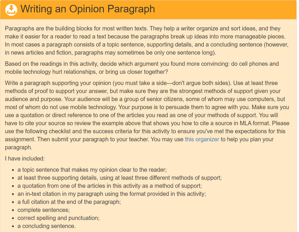 Writing an Opinion Paragraph Paragraphs are the | Chegg.com