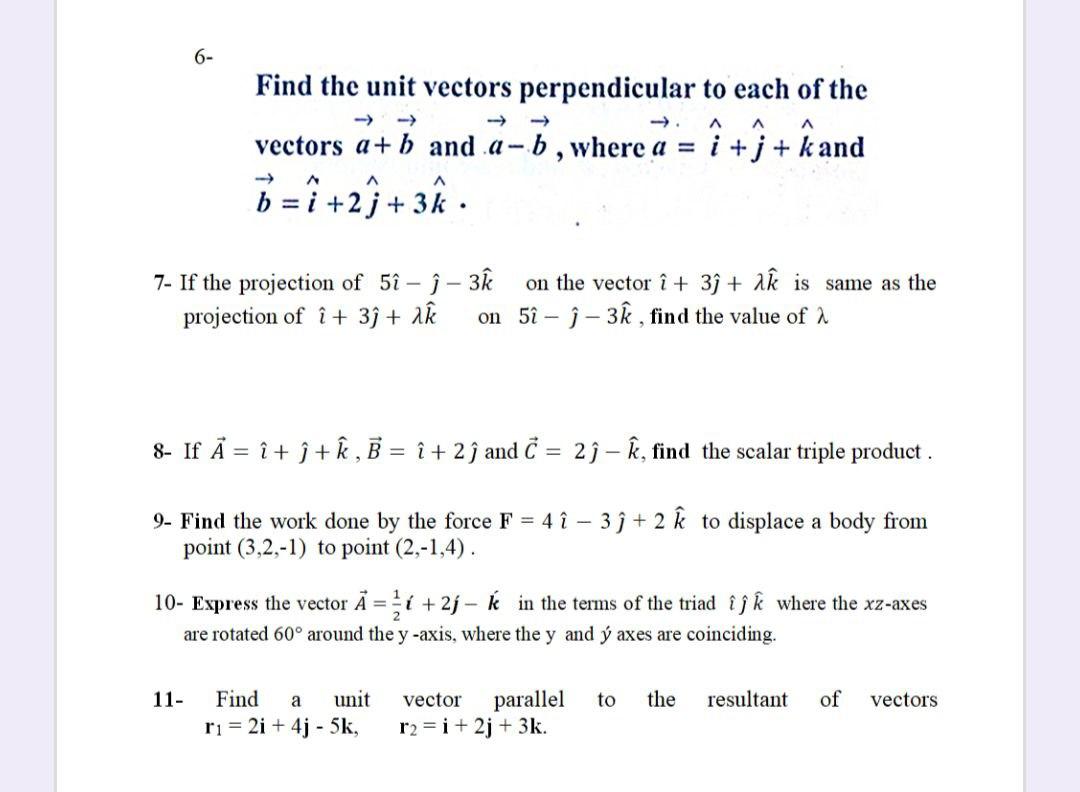 Solved 6- Find the unit vectors perpendicular to each of the | Chegg.com