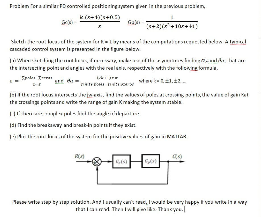 Solved Problem for a similar PD controlled positioning | Chegg.com