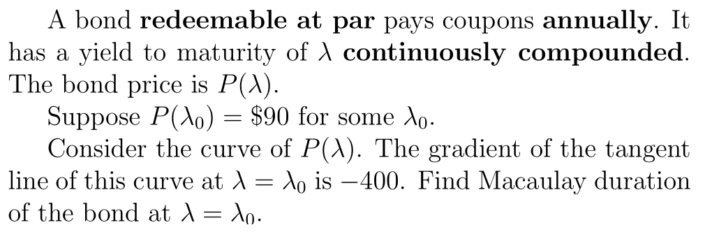 Solved A bond redeemable at par pays coupons annually. It | Chegg.com