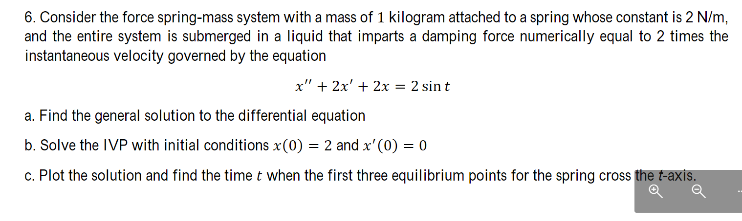 Solved 6 Consider The Force Spring Mass System With A Mass