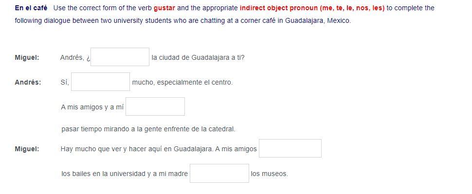 En el café Use the correct form of the verb gustar | Chegg.com