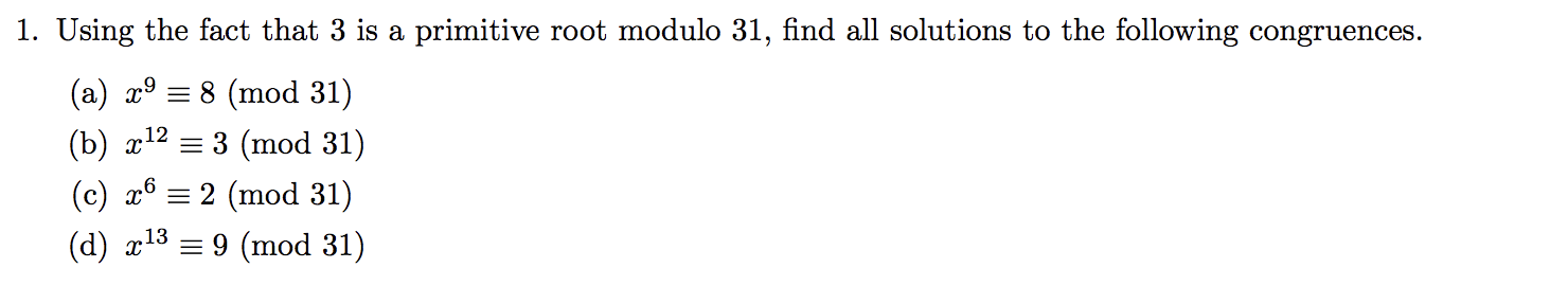 Solved 1. Using the fact that 3 is a primitive root modulo | Chegg.com