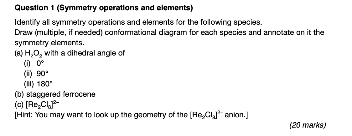 Solved Question 1 (Symmetry operations and elements) | Chegg.com