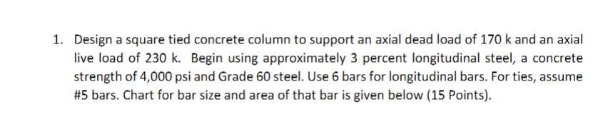 Design a square tied concrete column to support an | Chegg.com
