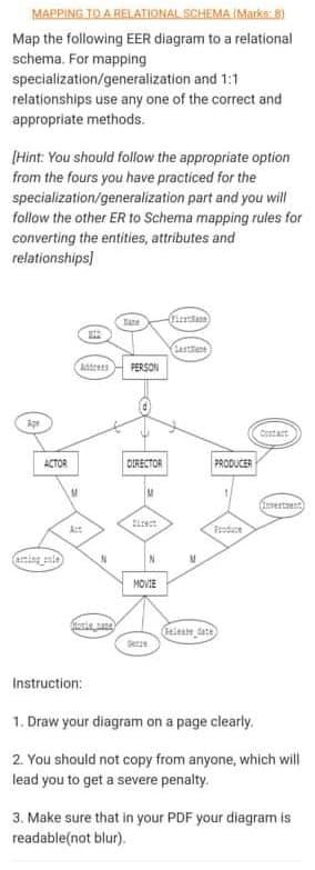 Solved MAPPING TO A RELATIONAL SCHEMA/Marka:8) Map the | Chegg.com