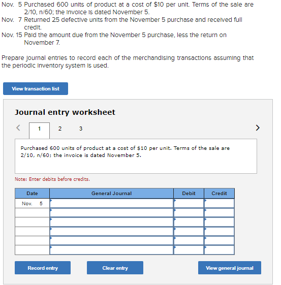 Solved Nov. 5 Purchased 600 units of product at a cost of | Chegg.com
