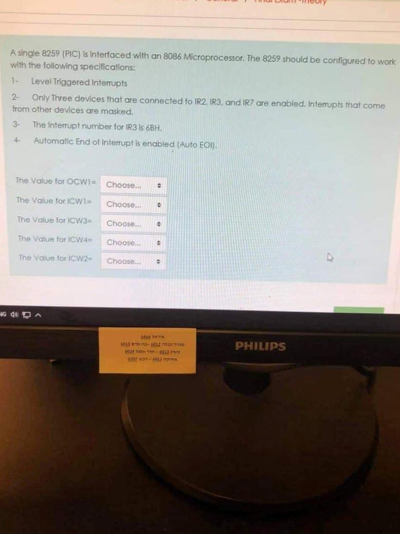 Solved A single 8259 (PIC) is interfaced with an 8086 | Chegg.com