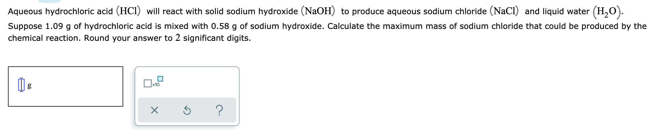Solved Aqueous hydrochloric acid (HCI) will react with solid | Chegg.com