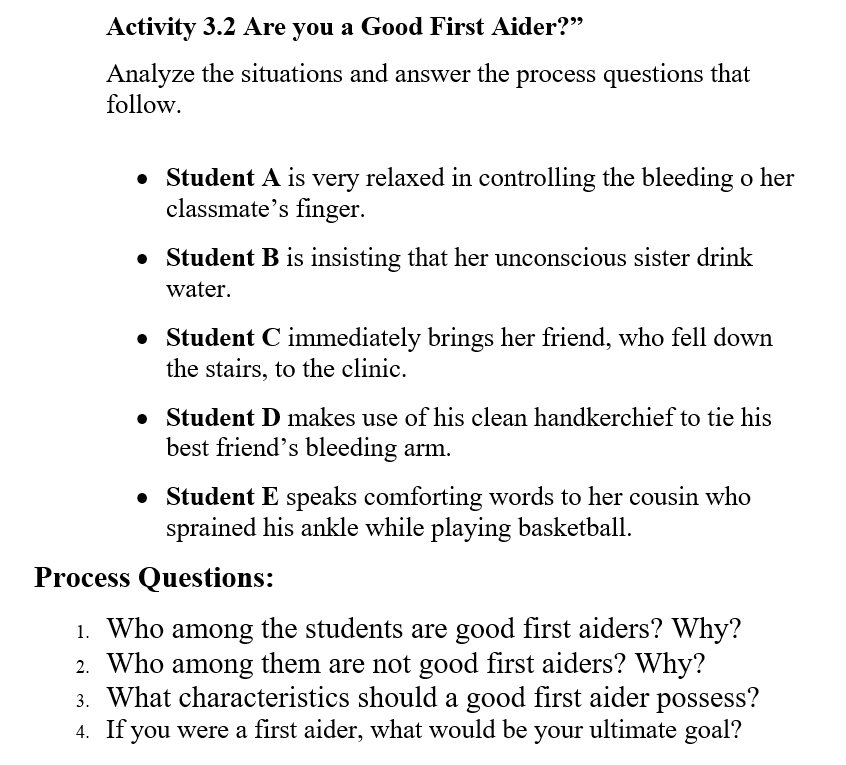 Solved Activity 3.2 Are you a Good First Aider?” Analyze the | Chegg.com