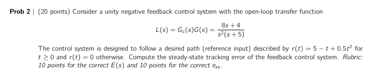 Solved Prob 2 (20 points) Consider a unity negative feedback | Chegg.com