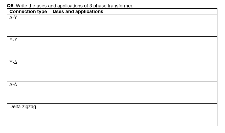 Solved Q6. Write the uses and applications of 3 phase | Chegg.com