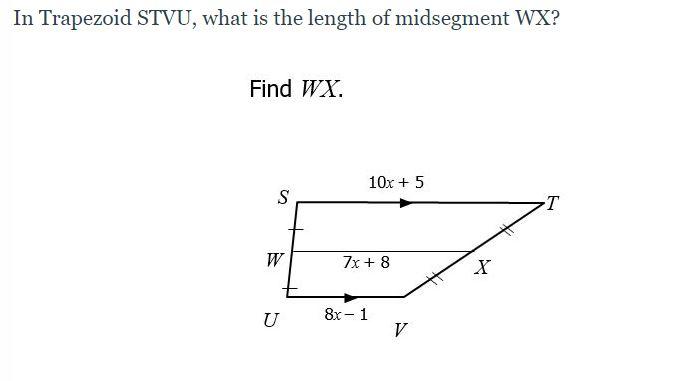 Solved In Trapezoid STVU, what is the length of midsegment | Chegg.com