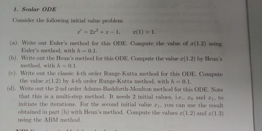 Solved 1. Scalar ODE Consider the following initial value | Chegg.com
