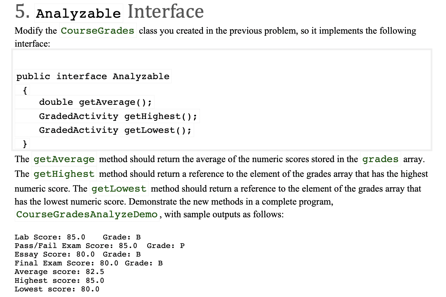 Solved 5. Analyzable Interface Modify the CourseGrades class | Chegg.com