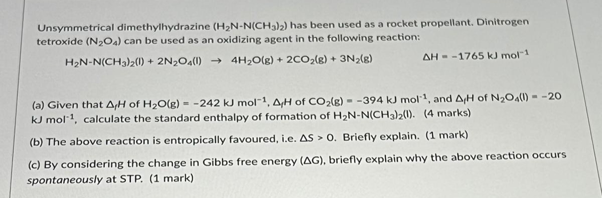 Solved Unsymmetrical dimethylhydrazine (H₂N-N(CH3)2) has | Chegg.com