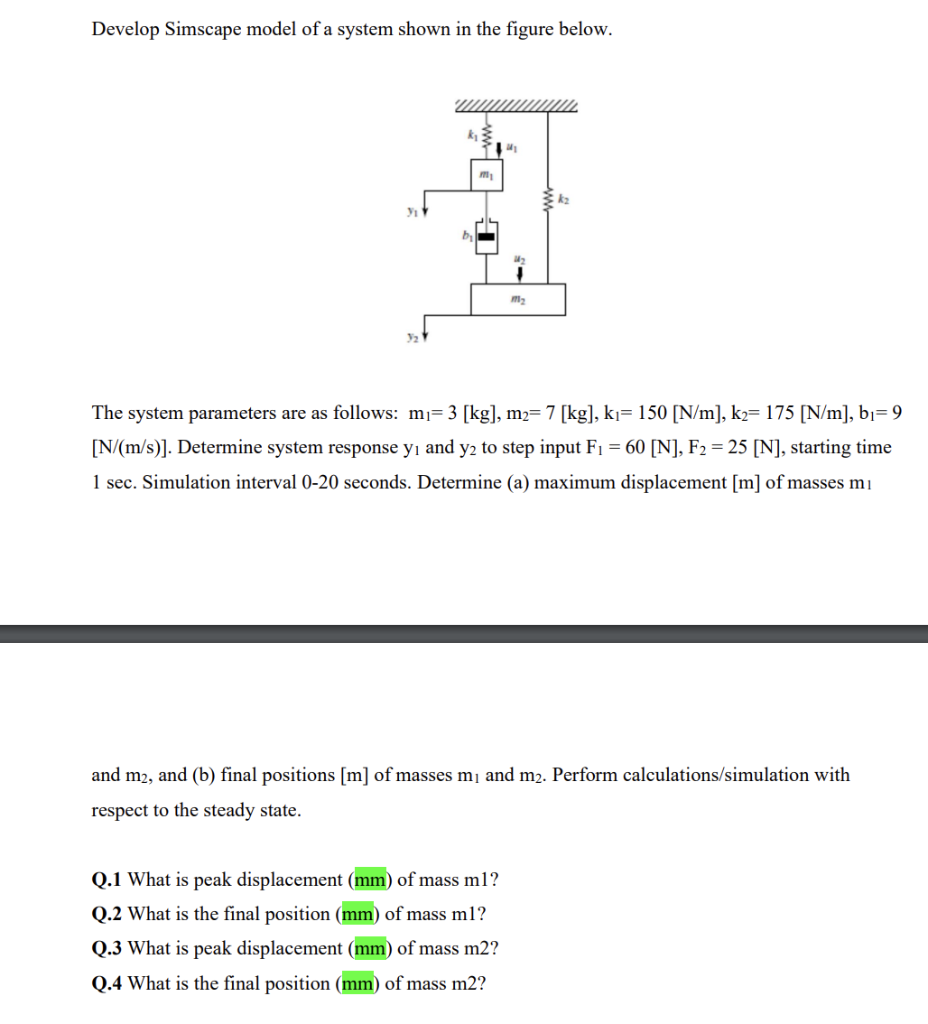 Solved Develop Simscape model of a system shown in the | Chegg.com