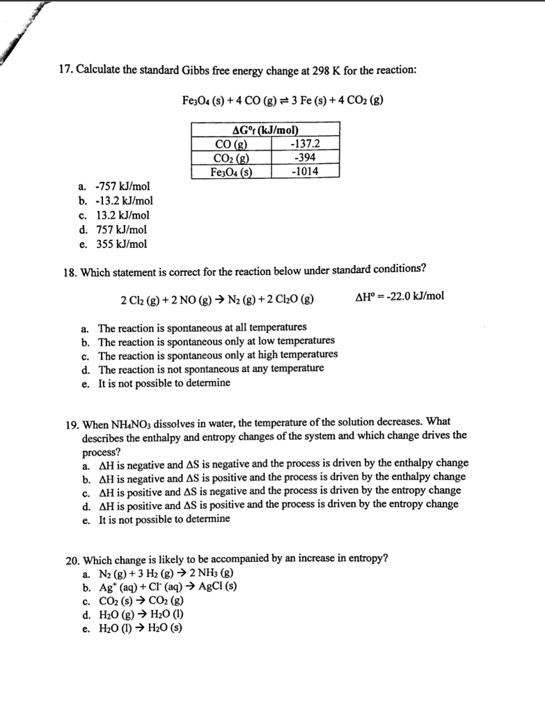 Solved 17. Calculate the standard Gibbs free energy change | Chegg.com