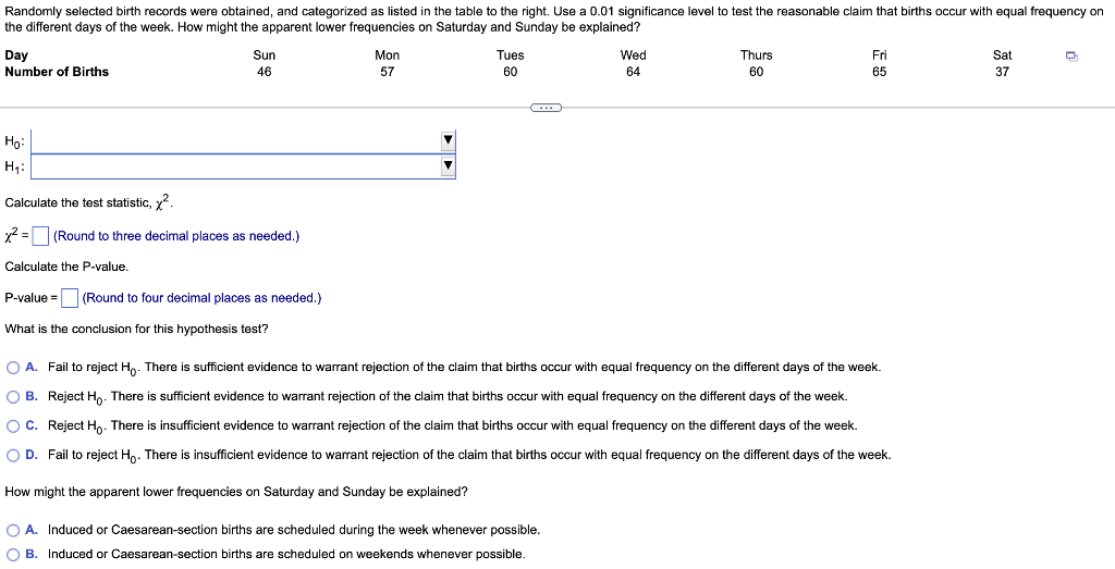 Solved Calculate the test statistic, χ2. x2= (Round to three | Chegg.com