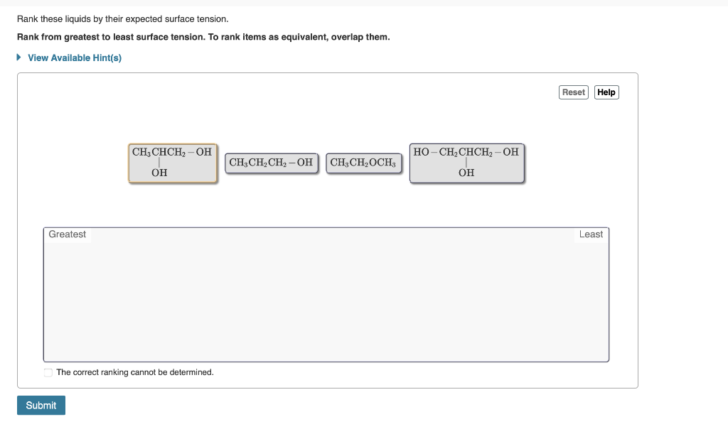 Solved Rank these liquids by their expected surface tension. | Chegg.com