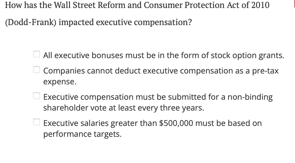 How has the Wall Street Reform and Consumer | Chegg.com