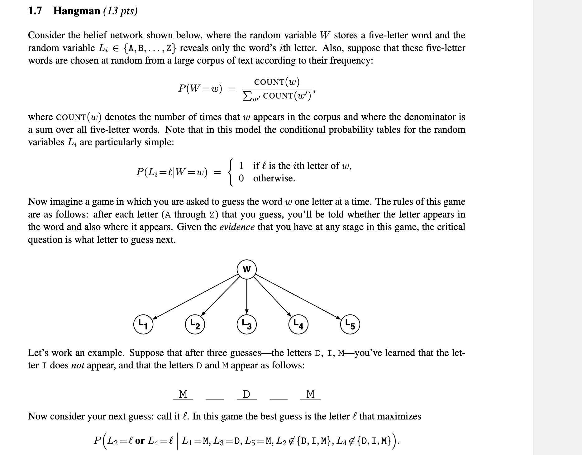 Solved 1.7 ﻿Hangman ( 13 pts)Consider the belief network | Chegg.com
