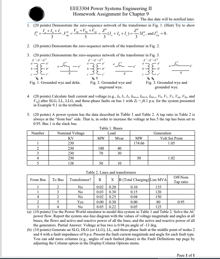 EEE3304 Power Systems Engineering II Homework | Chegg.com