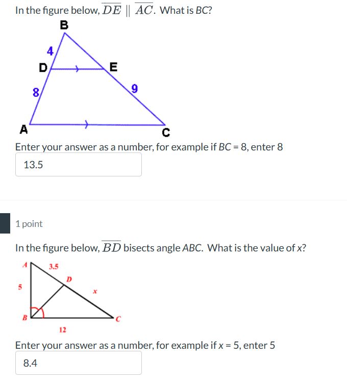 Solved In the figure below, DE∥AC. What is BC ? Enter your | Chegg.com