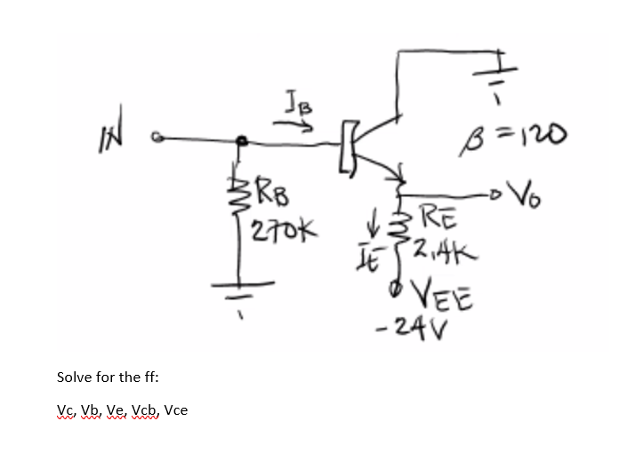Solved Solve for the ff: Vc,Vb,Ve,Vcb,Vce | Chegg.com
