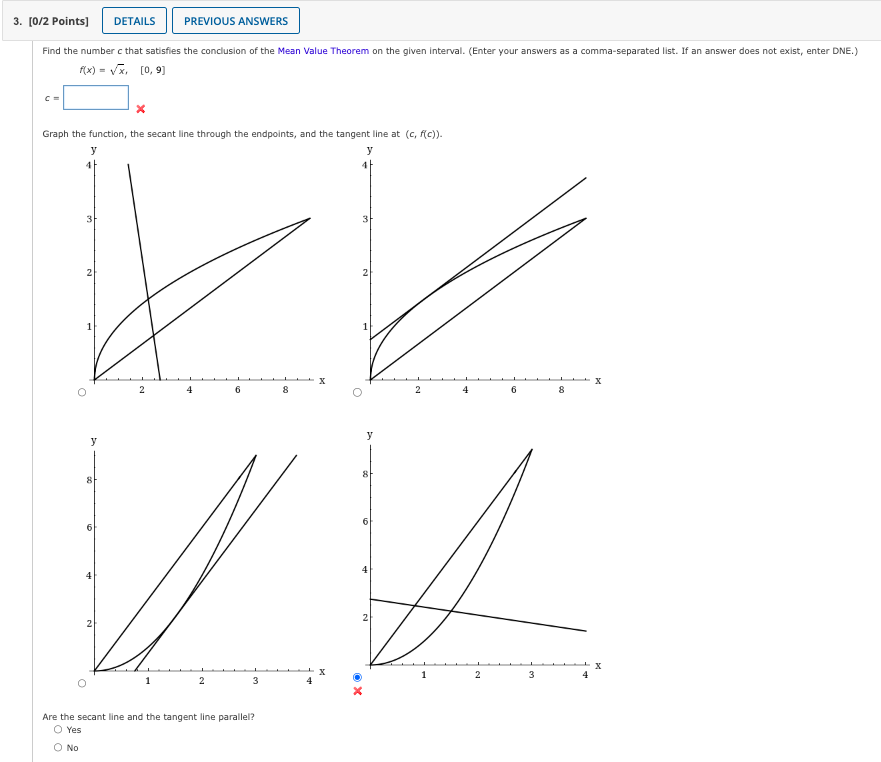 Solved f(x)=x,[0,9] c= सt Graph the function, the secant | Chegg.com