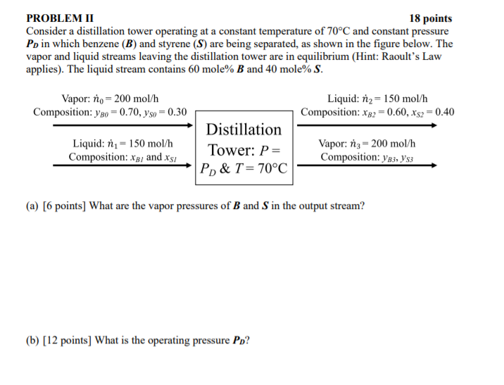 Solved PROBLEM II 18 points Consider a distillation tower | Chegg.com