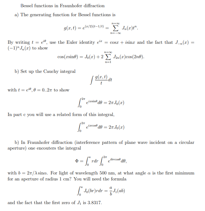 Solved Bessel functions in Fraunhofer diffraction a) The | Chegg.com