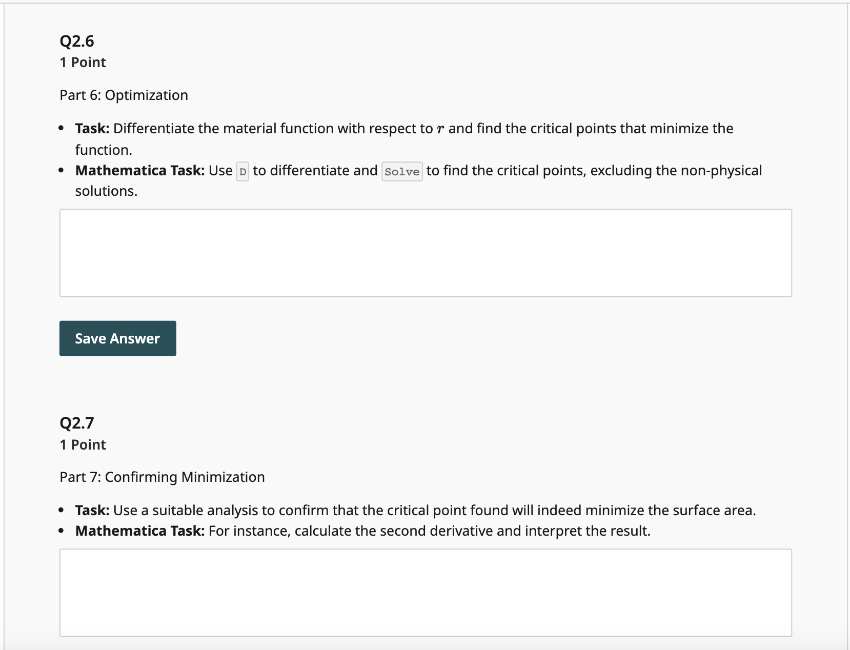 Solved 9 Points Mathematica Assignment: Minimizing Material | Chegg.com