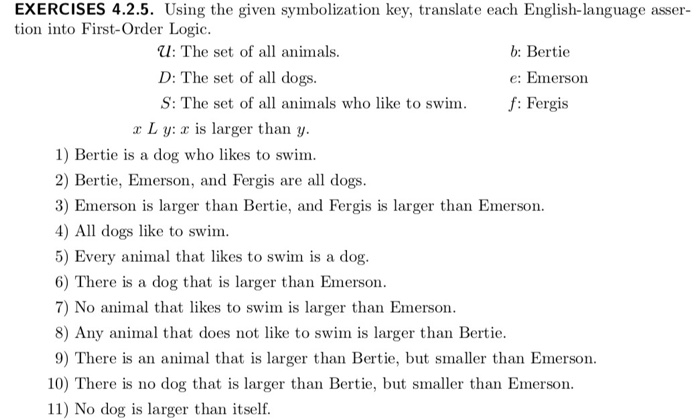 Solved EXERCISES 4.2.5. Using the given symbolization key, | Chegg.com
