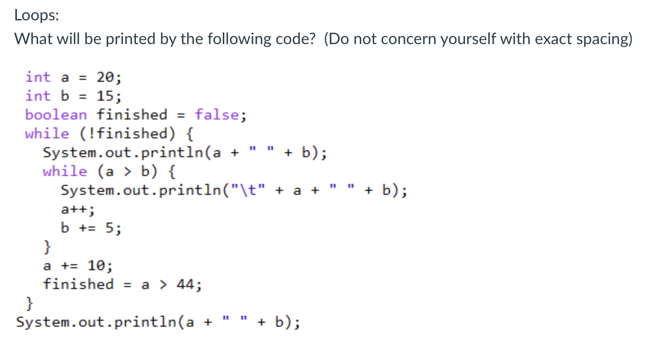 Solved Loops:What will be printed by the following code? (Do | Chegg.com