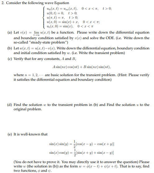 Solved 2. Consider the following wave Equation | Chegg.com
