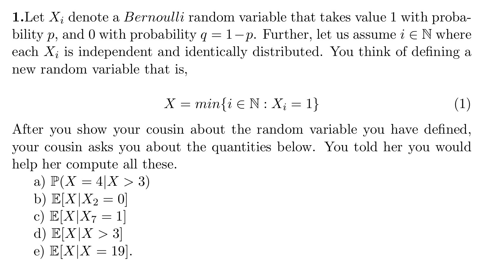 Solved 1.Let Xi denote a Bernoulli random variable that | Chegg.com