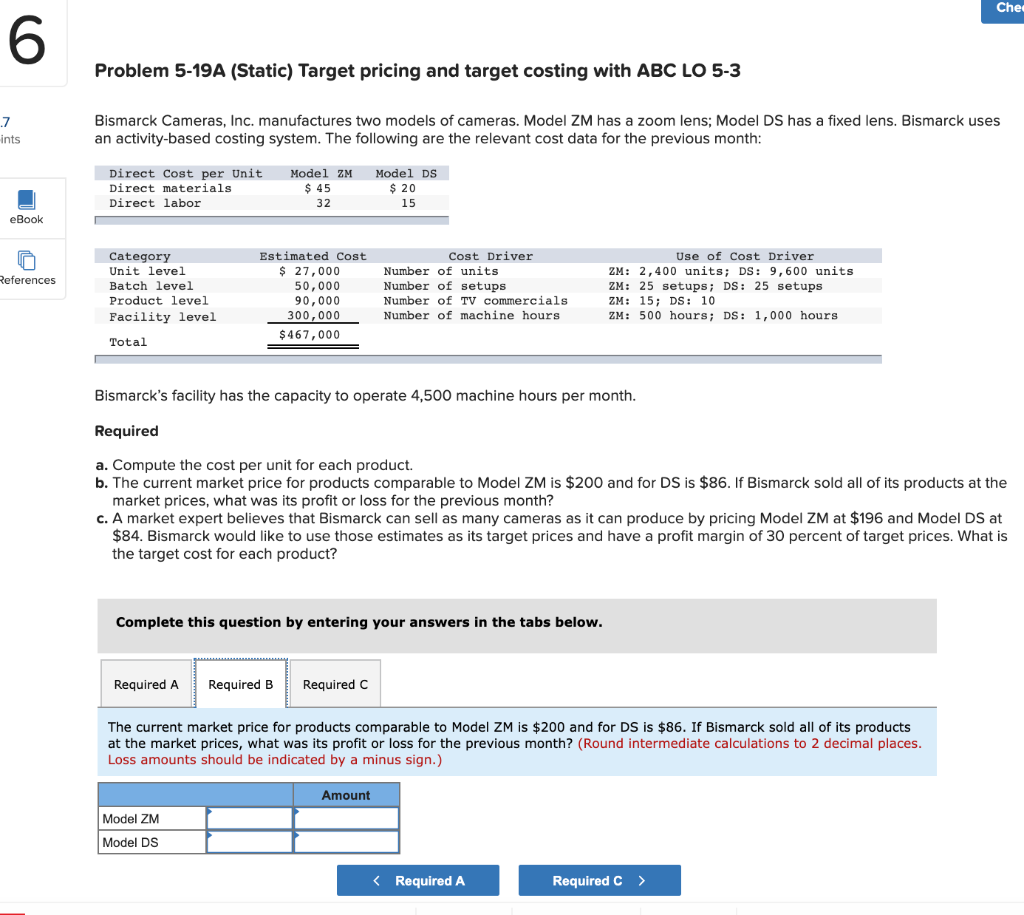 Solved Check 6 Problem 5-19A (Static) Target pricing and | Chegg.com