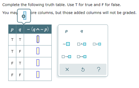 Solved Complete the following truth table. Use T for true | Chegg.com
