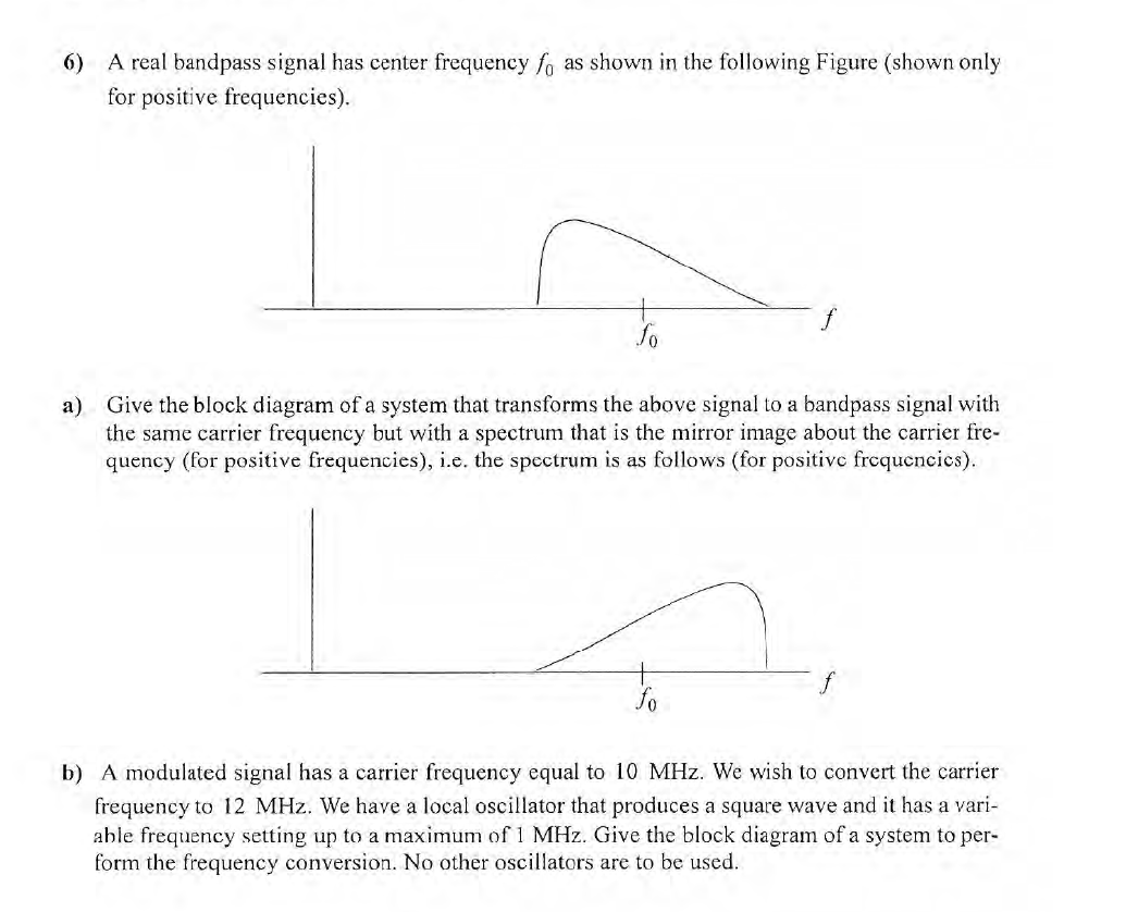 Solved 6) A real bandpass signal has center frequency fo as | Chegg.com