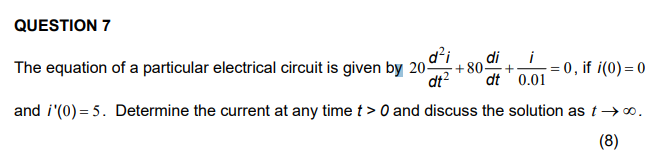 Solved The equation of a particular electrical circuit is | Chegg.com