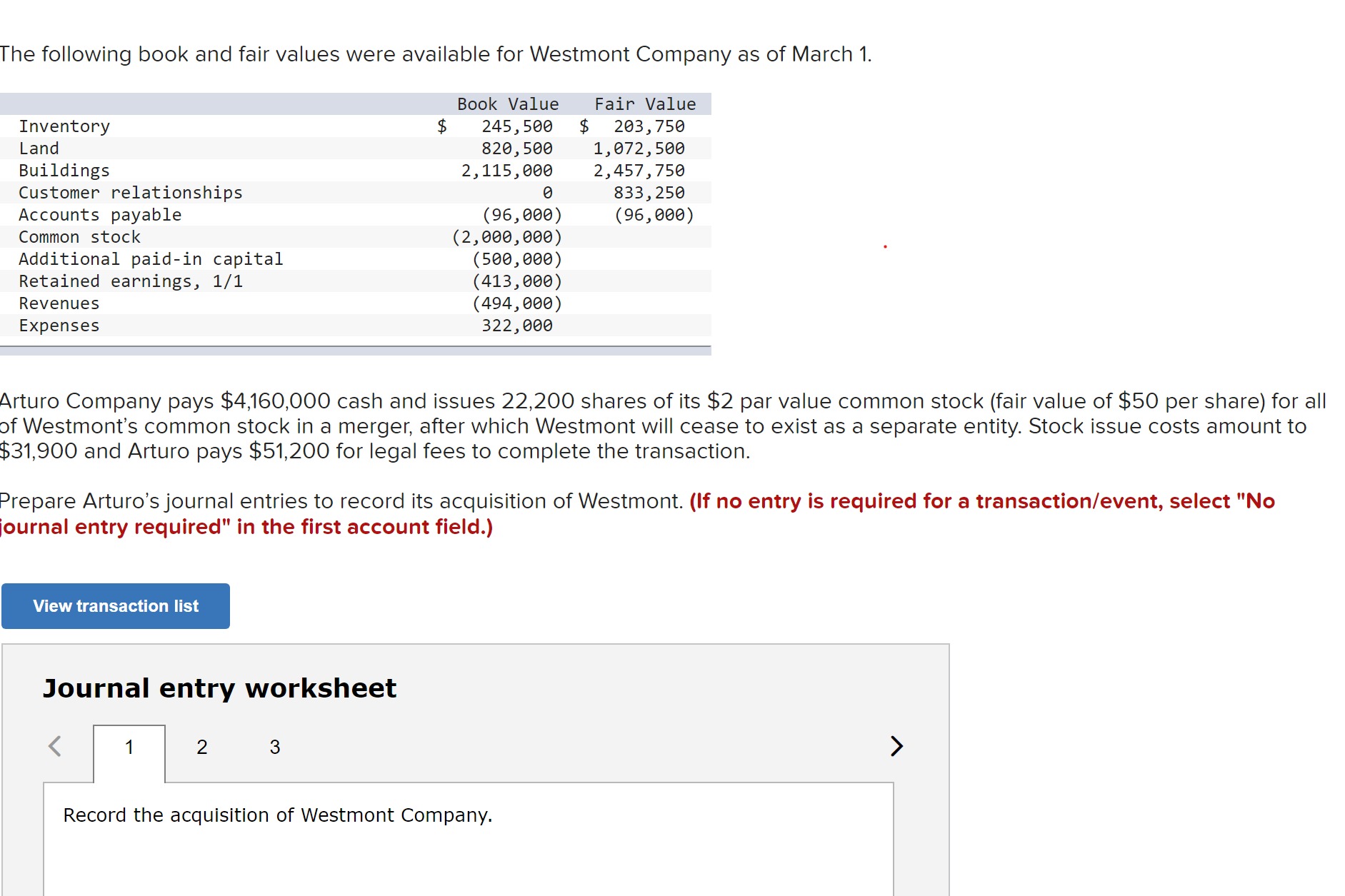 Solved The following book and fair values were available for | Chegg.com