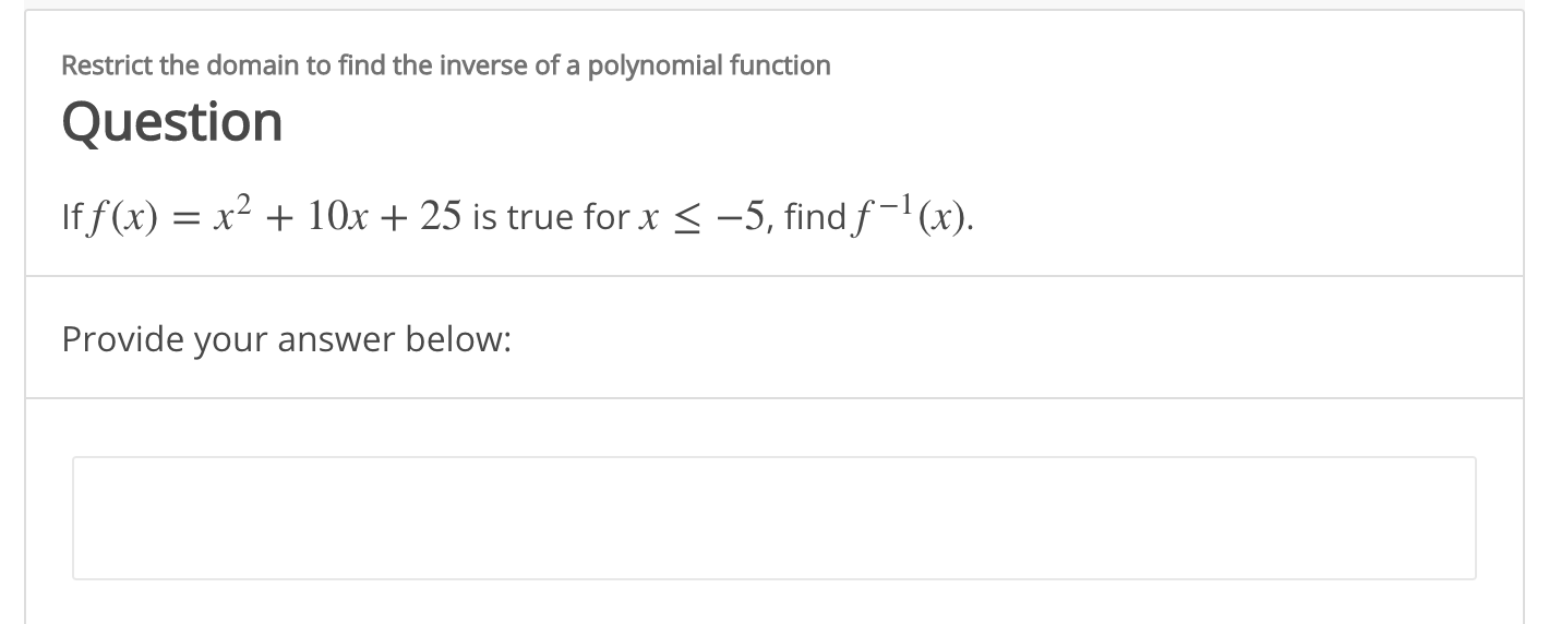 Solved Restrict the domain to find the inverse of a | Chegg.com