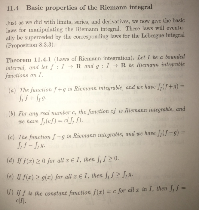 Solved Basic properties of the Riemann integral 11.4 Just as | Chegg.com