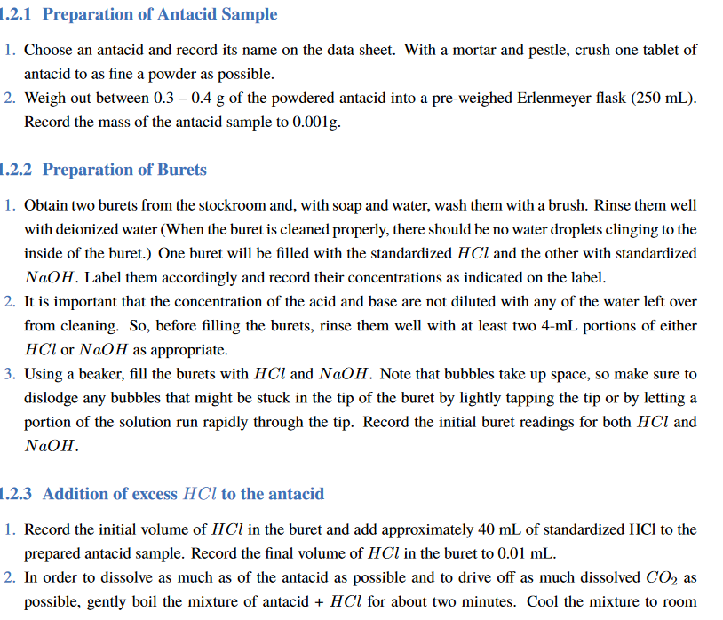 Solved 1.2.1 Preparation of Antacid Sample 1. Choose an | Chegg.com