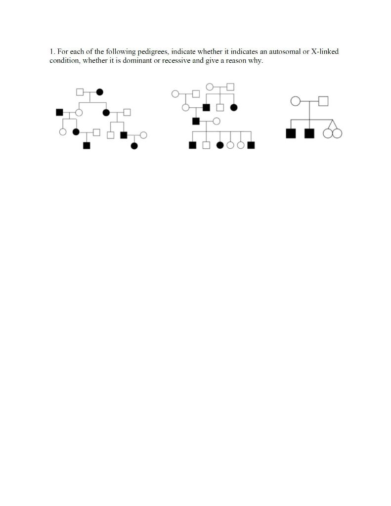 Solved 1. For each of the following pedigrees, indicate | Chegg.com Solved 1. For each of the following pedigrees, indicate | Chegg.com