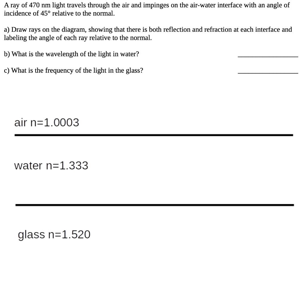 A ray of 470 nm light travels through the air and | Chegg.com
