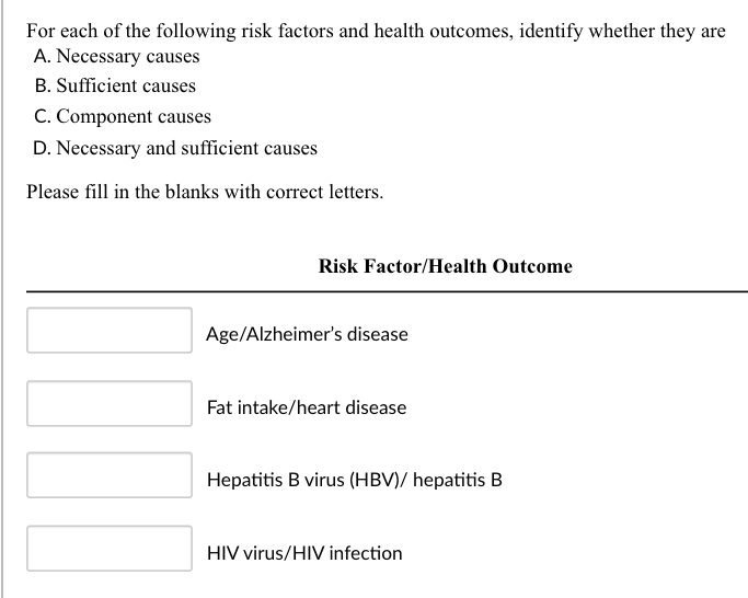 Solved For each of the following risk factors and health | Chegg.com